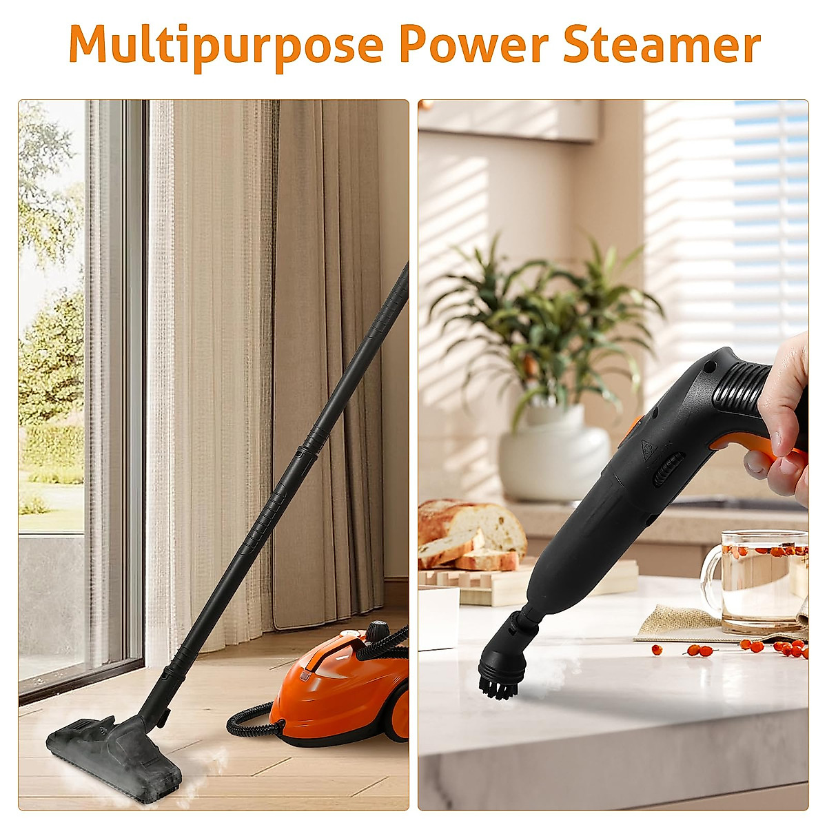 WICHEMI 1800W Steam Cleaner for Cleaning, Handheld Steamer High Pressure Steam Machine + 1800W Multipurpose High-Temp Floor Steam Mop Steam Cleaning Machine for Home Use Car Detailing