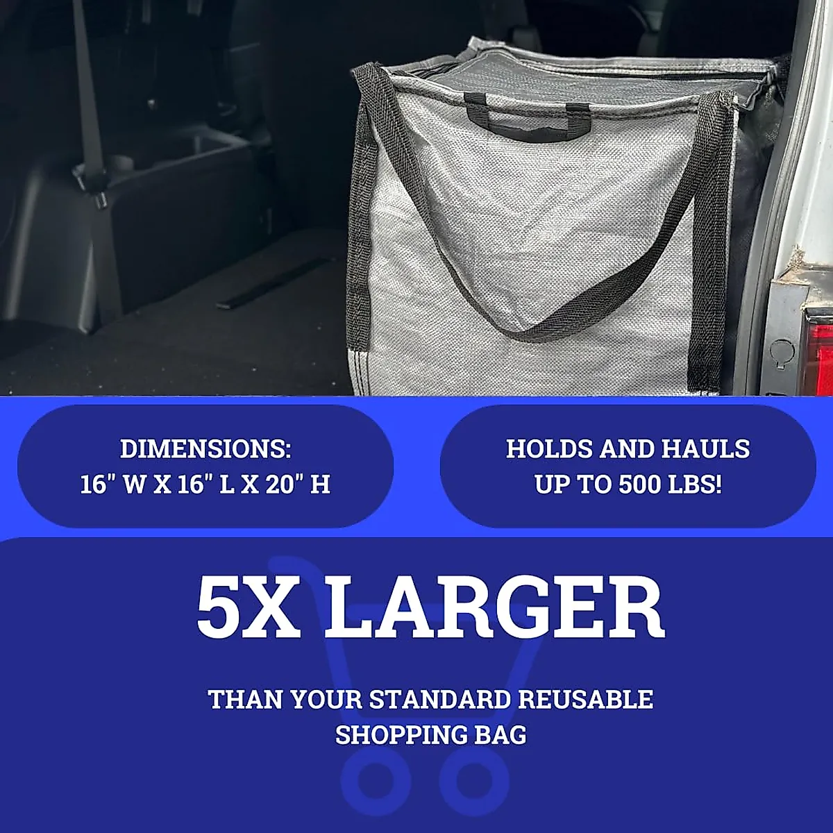 DURASACK Heavy Duty Storage Tote Bag with Zipper Top 22-Gallon Rugged Woven Polypropylene Moving Bag, Reusable Self-Standing Design, Holds up to 500 Pounds, Single, Gray