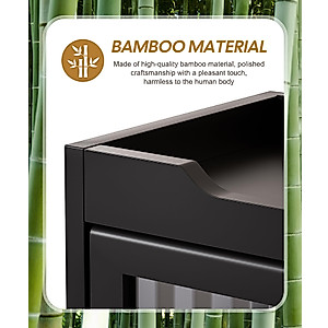 Cozivolife Over The Toilet Storage Cabinet,Bamboo Bathroom Organizer Rack with Lid and 2 Hooks,Space Saver Shelf for Bathroom,No Drilling Design Wall Mounted (Black, L)