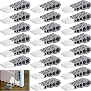 Soaoo 20 Pack Rubber Door Stoppers Bulk with Holder Door Stoppers for Bottom of Door Anti Slip Door Wedge Doorstop for All Floor Types (Gray)
