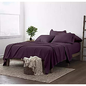 MGPS 100% Real Certified Organic Cotton Bedsheet Set, Full Size 6 Piece 1000 Thread Count Sheets Sets, [1 Fitted + 1 Flat + 4 Pillowcases], Fits Mattress Upto 15" Deep Pocket - Plum