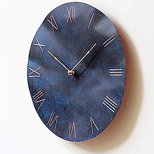 InTheTime 12-inch Bent Copper Wall Clock Blue Round Large Silent Non-Ticking Unique Handmade - 7th Wedding Anniversary Gift Idea Rustic Farmhouse Native American Southwest Home Kitchen Art Decor