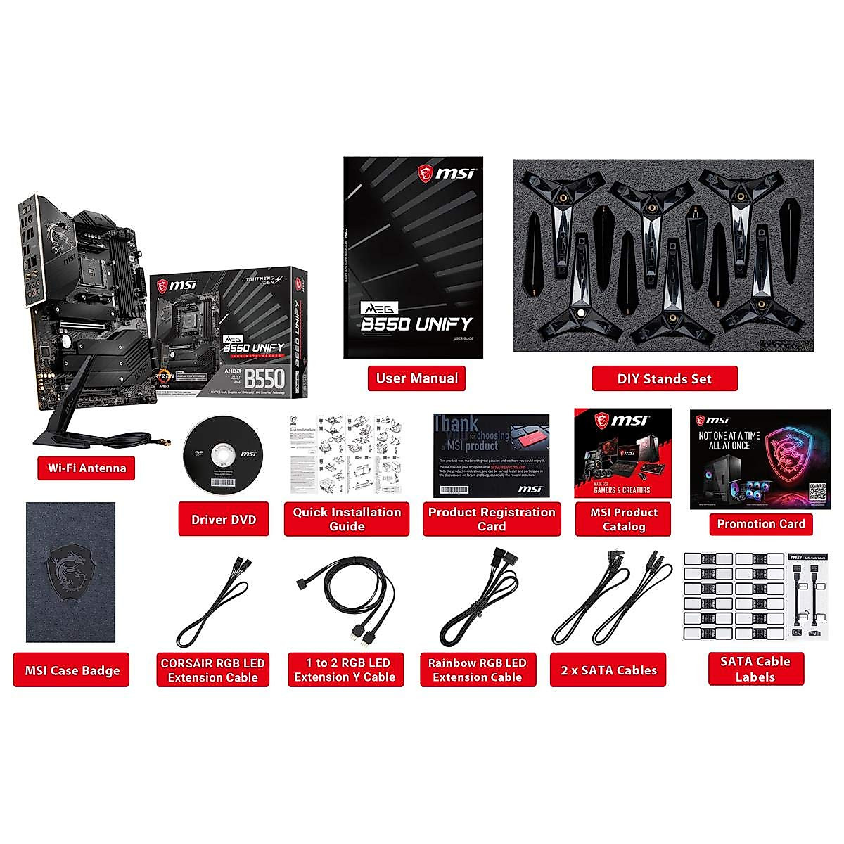MSI MEG B550 UNIFY Gaming Motherboard (AMD AM4, DDR4, PCIe 4.0, SATA 6Gb/s, Dual M.2, USB 3.2 Gen 2, HDMI, Wi-Fi 6 AX, ATX, AMD Ryzen 5000 Series Processors)