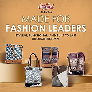 Tote Bags for Women by Sixtease - Large Tote Bag with Zipper Top - Genuine Leather Strap, Upcycled Canvas, Rug, Hair On and Hardware Accents - Vintage Style Hand Stitched - Tatum