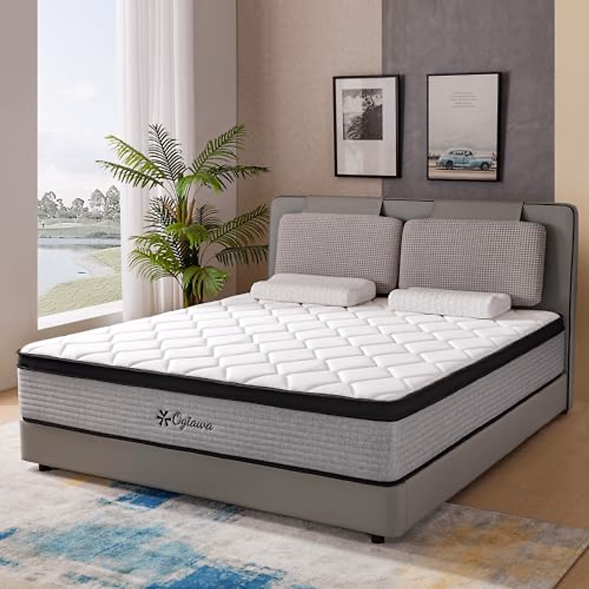 OGlAWA King Size Mattress Memory Foam 12 inch Gry King Mattress a Box indvidual Pocket Sping Breathable Comfontable for Sleep Suporive Pressure Reie. (12 inch, King)