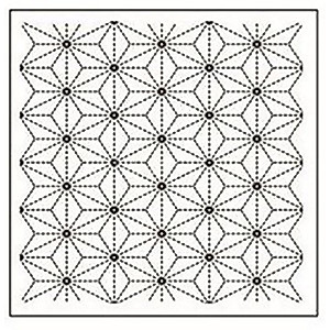 Sashiko Fabric - Pre-Printed Panel - 6 Block Traditional Design Sampler - Indigo Kona Cotton