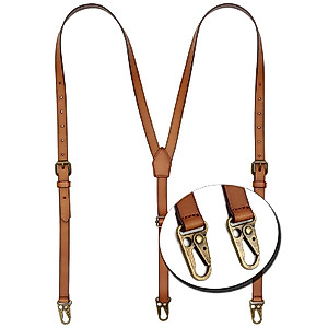 RC ROCKCOW Leather Suspenders for Men Y Back Design Adjustable Suspender with 3 Metal Snap Hooks Groomsmen Gift Wedding Brown