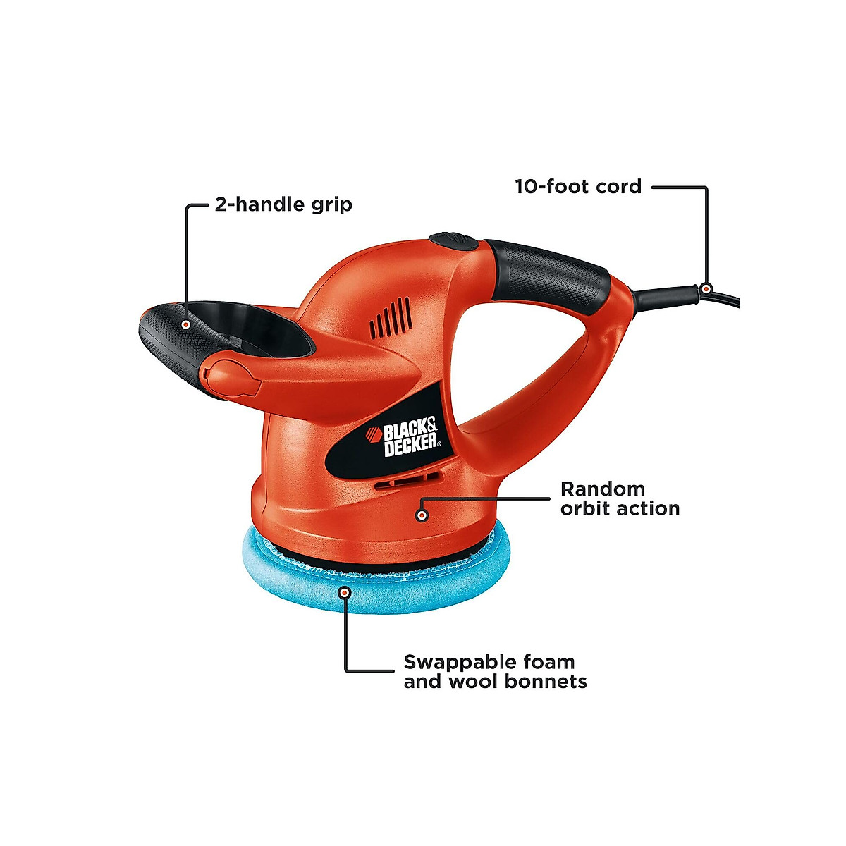 BLACK+DECKER Buffer Polisher, 6 inch Orbital Car Polisher, with Wool or Foam Bonnets (WP900)
