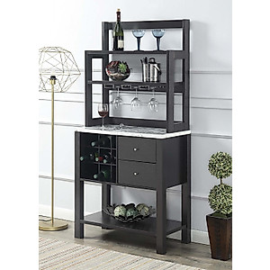 Convenience Concepts Newport Serving Bar, White Faux Marble/Espresso