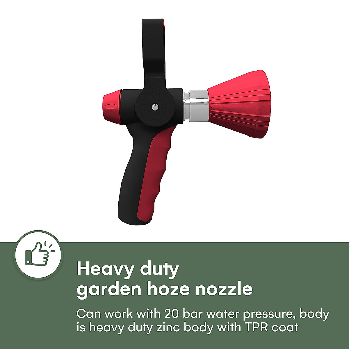 Red Fireman Hose Nozzle, Garden Hose Nozzle Firefighter Style, Garden Hose Sprayer, Fire Hose Nozzle For Garden Hose, High Pressure Sprayer with Ergonomic Shut Off On Handle - Heavy Duty