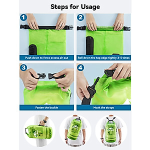 HEETA Dry Bag Waterproof for Women Men, Roll Top Lightweight Dry Storage Bag Backpack with Phone Case for Travel, Swimming, Boating, Kayaking, Camping and Beach (Transparent Lemon Green, 10L)