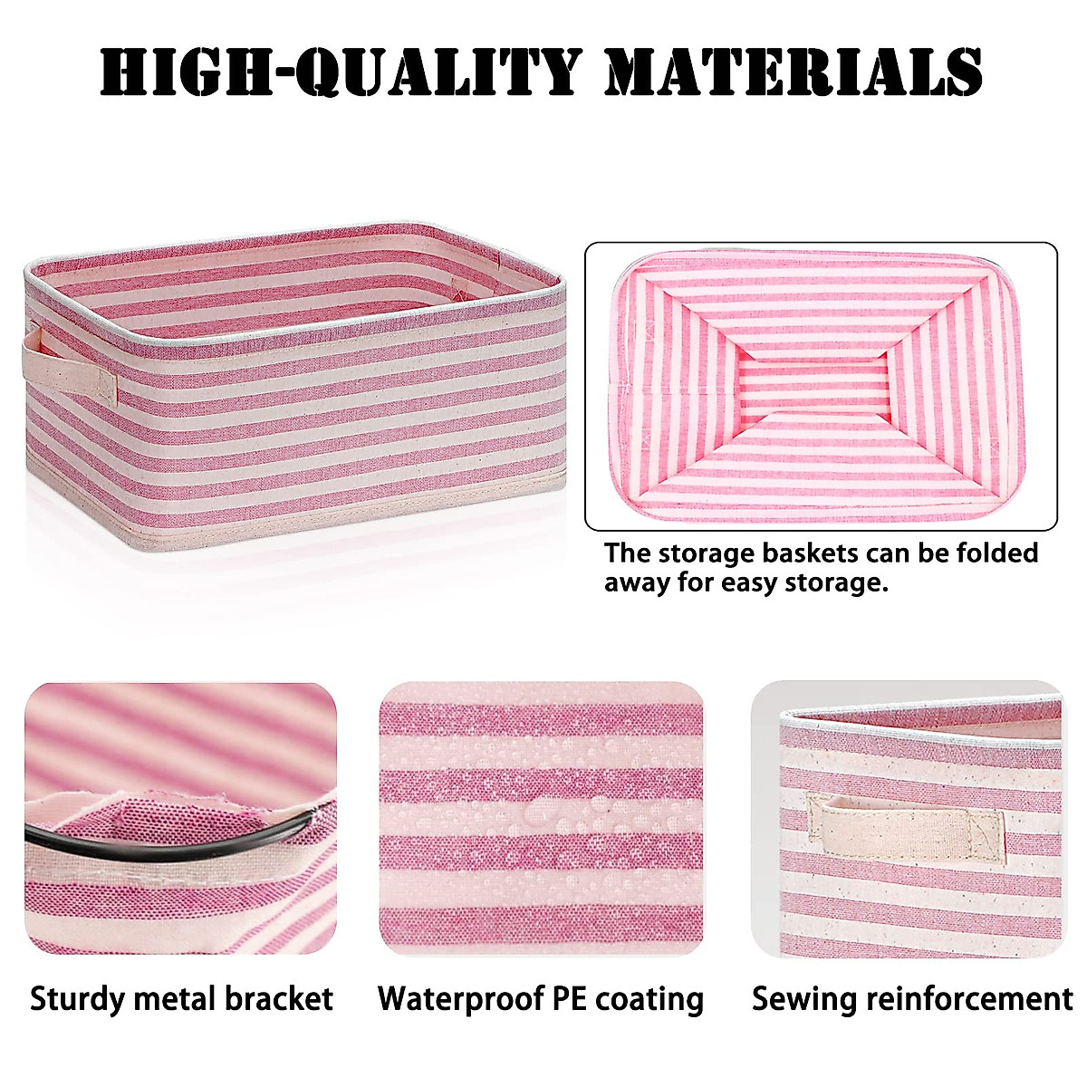 PFFVRP Small Storage Basket 6-Pack, Fabric Storage Bins for Closet, Storage Baskets for Shelves Organizing, Folable Baskets for organizing Clothes, Toys, Books, Gifts (Pink)