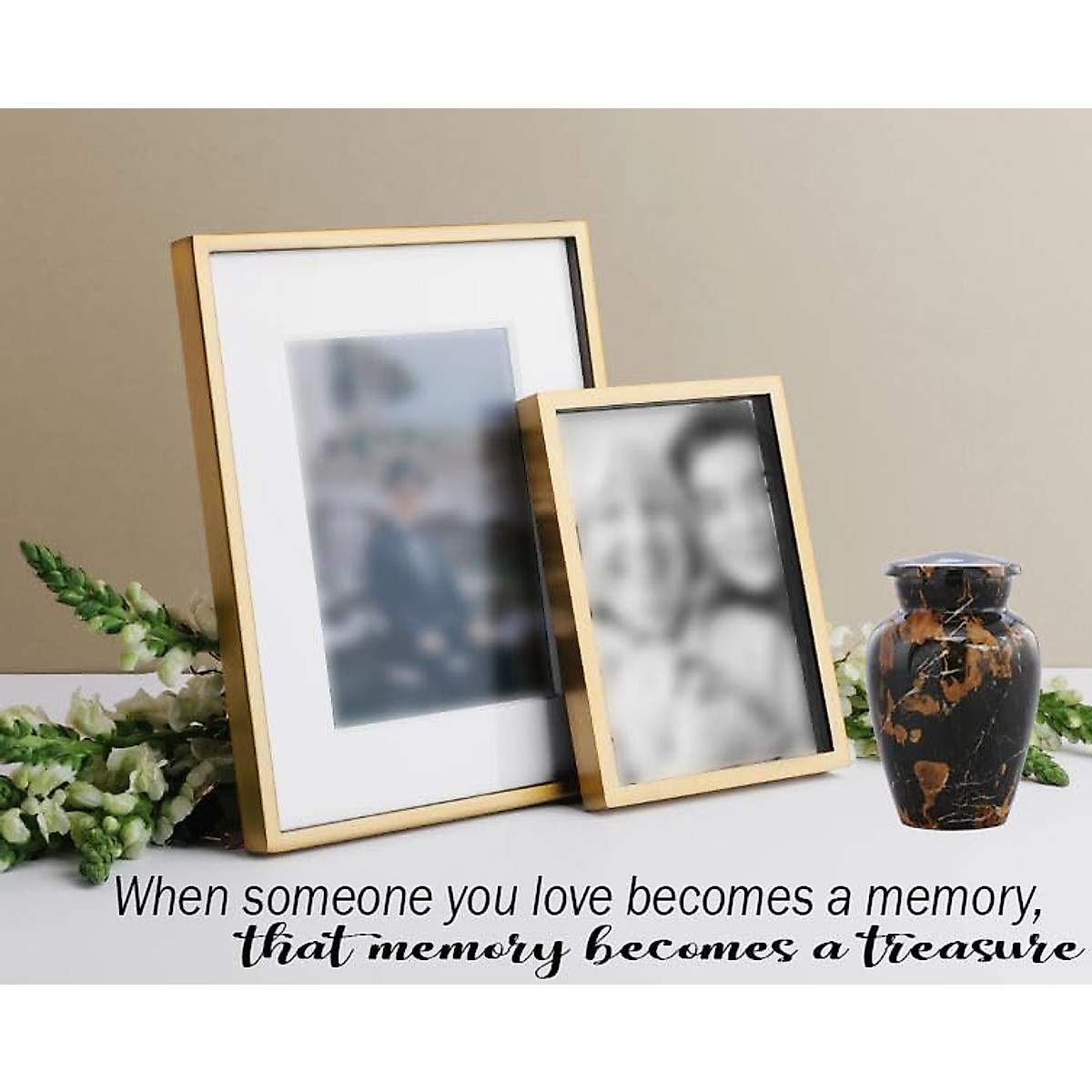 Marble Finish Metal Keepsake Urn - Mini Cremation Urn for Human or Pet Ashes - Token Urn - Sharing Memorial Urn with Velvet Bag (Dynasty Black)