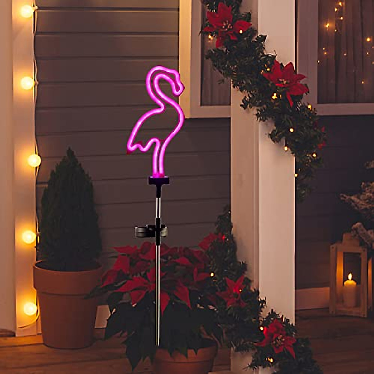 Pink Flamingo Solar Garden Stake Light, 1 Pack Outdoor Solar Pathway Light for Lawn Patio Yard Walkway, Neon Pink Lighting (30" Height)