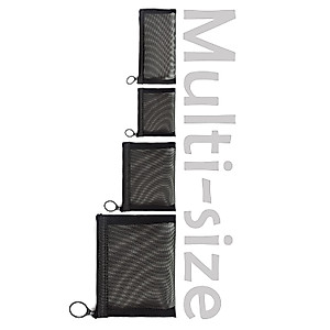 Patu Zipper Mesh Bags, Pack of 4 (S/M/L & Pencil Pouch), Beauty Makeup Cosmetic Accessories Organizer, Travel Toiletry Kit Set Storage Case, Black