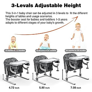 Swekid 3-in-1 Portable High Chair for Babies & Toddlers, Baby Hook Clip on Fast Table Chair w/PU Leather, Adjustable Height, Kids Booster Seat with Tray, Perfect for Dining Table Travel Camping Beach
