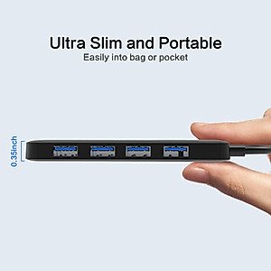 NewQ Small USB Hub for Laptop: 4 USB 3.0 Port Compact Size Mini USB Splitter, 5Gbps Ultra Slim Portable USB Adapter Compatible with MacOS/Windows, Xbox, Flash Drive, Mobile HDD, Keyboard, Mouse etc