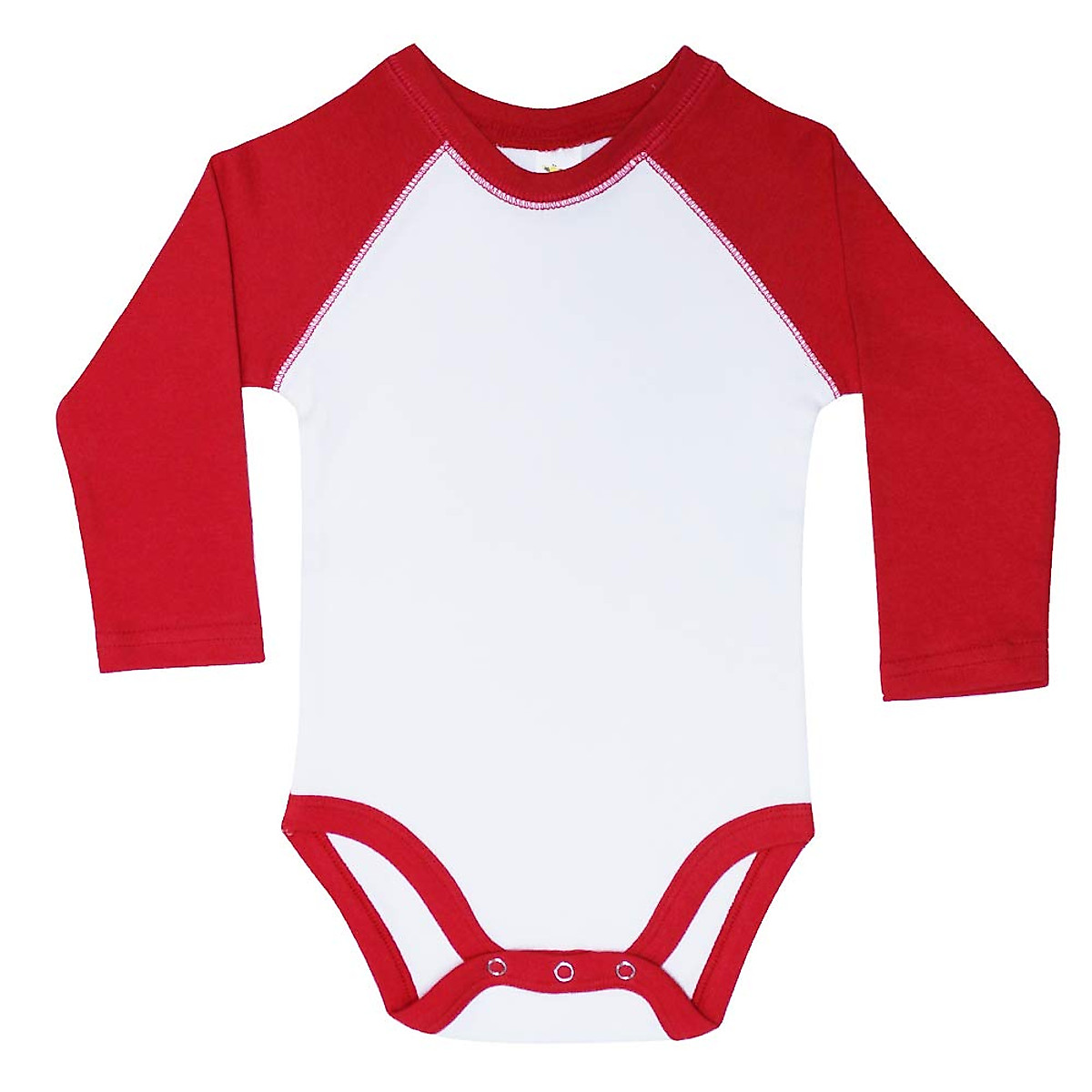 Laughing Giraffe Baby Blank Long Sleeve Raglan Baseball One Piece Bodysuit (12-18 Months, White/Red)