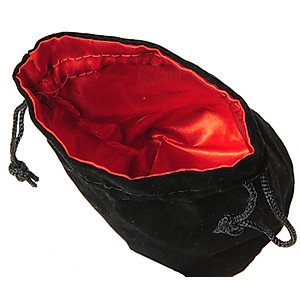 Deluxe Games and Puzzles Drawstring Dice Pouches, Black Velvet, Red Satin Lined, 3 x 5 Inches, Bundle of 4 Pouches