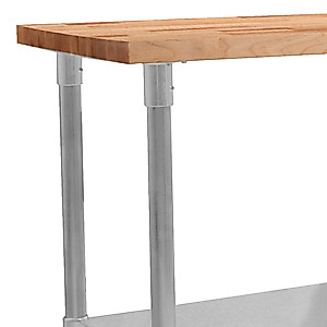 John Boos JNS01 Maple Top Work Table with Galvanized Steel Base and Adjustable Galvanized Lower Shelf, 36" Long x 24" Wide x 1-1/2" Thick