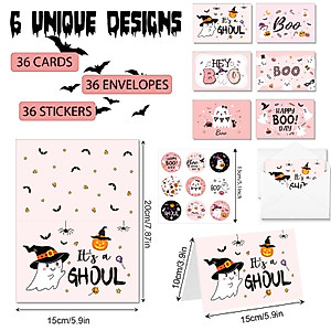 Kavoc 36Pcs Halloween Ghost Thank You Cards with Envelopes Pink Boo Ghost Pumpkin Pattern Greeting Cards for Baby Shower Halloween Party Invitation Supplies