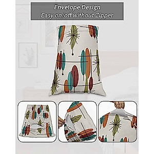 Edwiinsa Teal Red Orange Pillow Covers Standard Size Set of 2 20x26 Bed Pillow, Middle Century Geometric Abstract Art Burlap Plush Soft Comfort for Hair/Skin Cooling Pillowcases with Envelop Closure