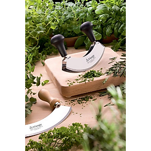 triangle Mincing Knife - 7” Stainless Steel Curved Double Blade - Mezzaluna Knife - Anti-Slip, Ergonomic Handles - Made in Germany