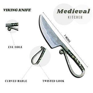 Hand Forged Medieval Eating Utensils Set with Leather Cover - 4 PCS Viking Cutlery Set Fork Spoon and Knife Set - Medieval Feasting Silverware and Flatware Set