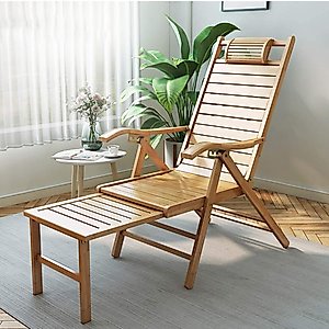 CHLDDHC 5-Gear Adjustable Recliner Chair, Folding Natural Durable Bamboo Lounge Seating for Outdoor Garden Patio Living Room Porch, Portable Deck Recliner