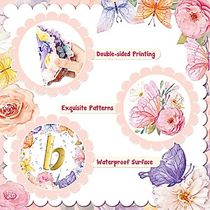 JAPBOR 21PCS Butterfly Baby Shower Hanging Swirls Decorations for Girl, Floral Butterfly Baby Girls Gender Reveal Party Banner Set, It's a Girl Birthday Purple Pink Butterflies Hang Decor Supplies