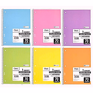 Mead Spiral Notebook 4 Pack of 1-Subject College Ruled, Pastel Color COLOR WILL VARY, Spiral Bound Notebooks, Cute school Notebooks 70 Pages