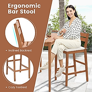 Tangkula Patio Eucalyptus Wood Bar Stools Set of 2, Outdoor Bar Height Patio Chairs with Cushions, Outdoor Barstools for Backyard, Garden, Balcony, 400 lbs Capacity (1, Off White)