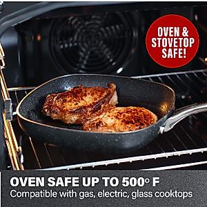 Granitestone 11" Shallow Square Frying Pan Nonstick Skillet, Scratchproof Diamond Infused Coating, No-warp Mineral-enforced Cookware Dishwasher Oven Safe PFOA-Free Kitchenware - As Seen On TV