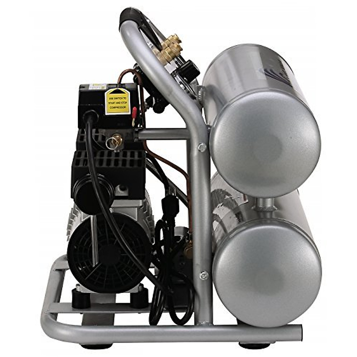 California Air Tools CAT-4610AC Ultra Quiet & Oil-Free 1.0 hp 4.6 gallon Aluminum Twin Tank Electric Portable Air Compressor, Silver