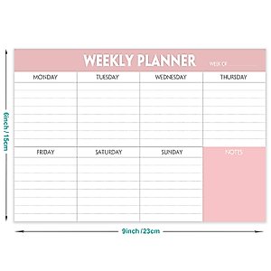 Weekly Planning Pad - Tear Off To Do List Pad with Daily Schedule & Calendar, 52 Sheets, 100gsm Paper, Undated Weekly Planning Notepad, 6x9 in
