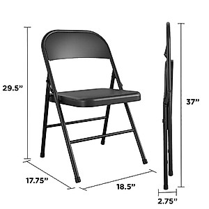 CoscoProducts COSCO Essentials All-Steel Metal Folding Chair, Full-Size, Double Braced, 4-Pack, Black