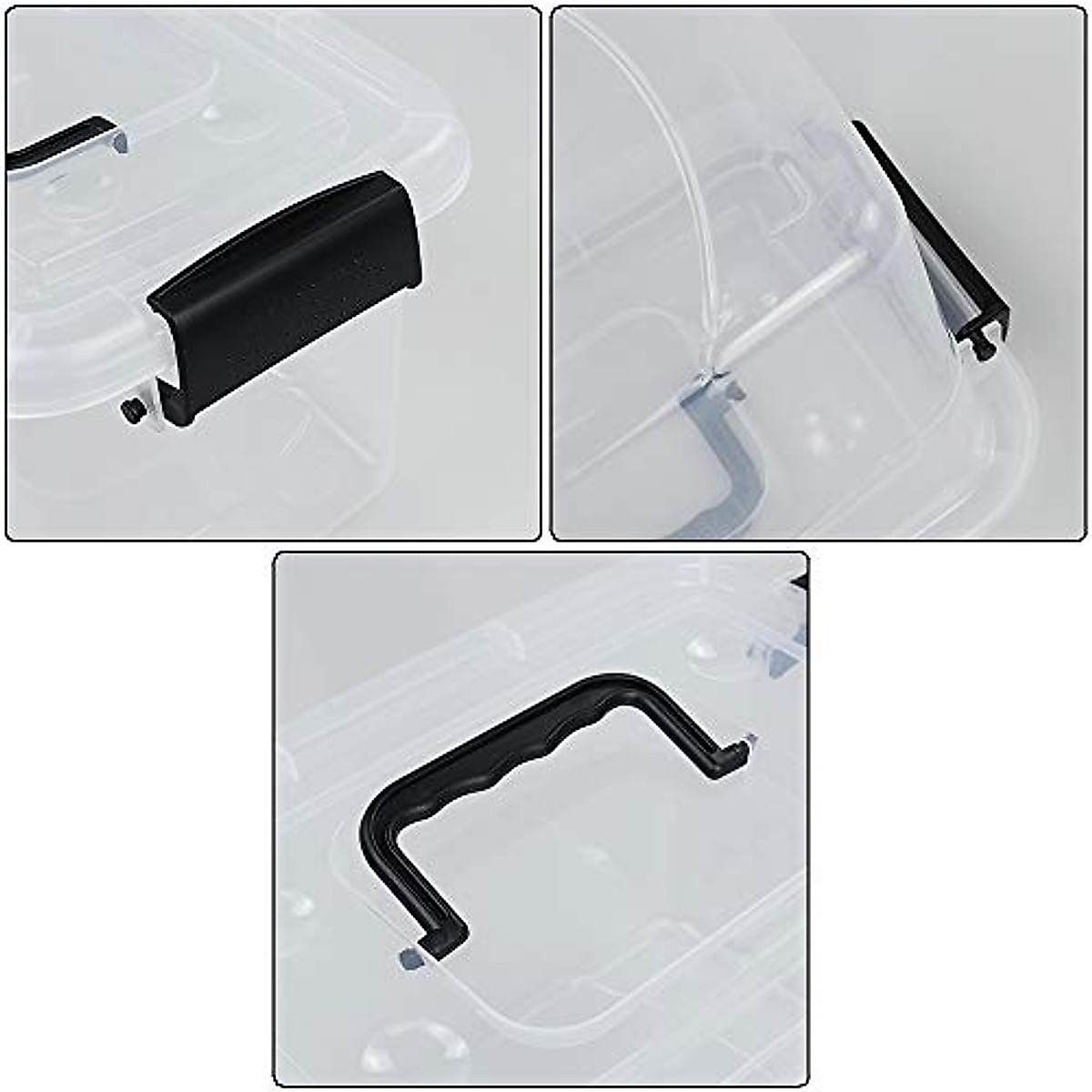 Utiao Clear Plastic Bin with Lid, 5.5 Quart Latching Box with Black Handle, 6 Packs