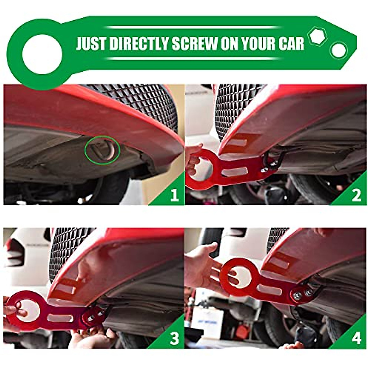 OTUAYAUTO Rear Tow Towing Hook - Universal Aluminum Car Towing Tool, Auto Trailer Ring, Racing Trailer Hook (Red)