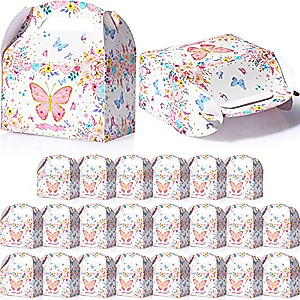 24 Pcs Butterfly Party Favor Treat Box Spring Butterfly Party Goodie Gift Box Butterfly Flower Gift Wrap Boxes Kraft Candy Treat Paper Boxes Butterfly Birthday Party Supplies for Baby Shower Wedding
