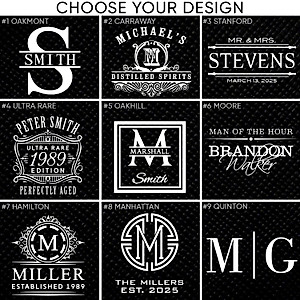 Personalized Whiskey Decanter Set with 4 Square Rocks Glasses - Gift Box Available