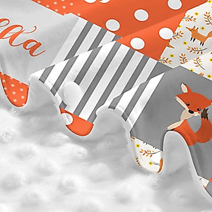 Personalized Fox Plaid Baby Infant Car Seats Canopy for Babies with Name, Custom Multi-use Blankets for Baby Boys Girls, Peekaboo Minky Nursing Breastfeeding Stroller Cover Canopies for Newborn