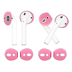 IiEXCEL (Fit in Case) 4 Pairs Replacement Super Thin Slim Rubber Silicone Earbuds Ear Tips and Covers Skin for Apple AirPods 2 1 or EarPods Headphones (Fit in Charging Case) (White Pink)