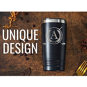 Onebttl Golf Gifts for Men with Initial for Golfer & Golf Lovers, 20oz Travel Mug with Golf Design, Perfect Gifts for Men, Birthday, Christmas - A