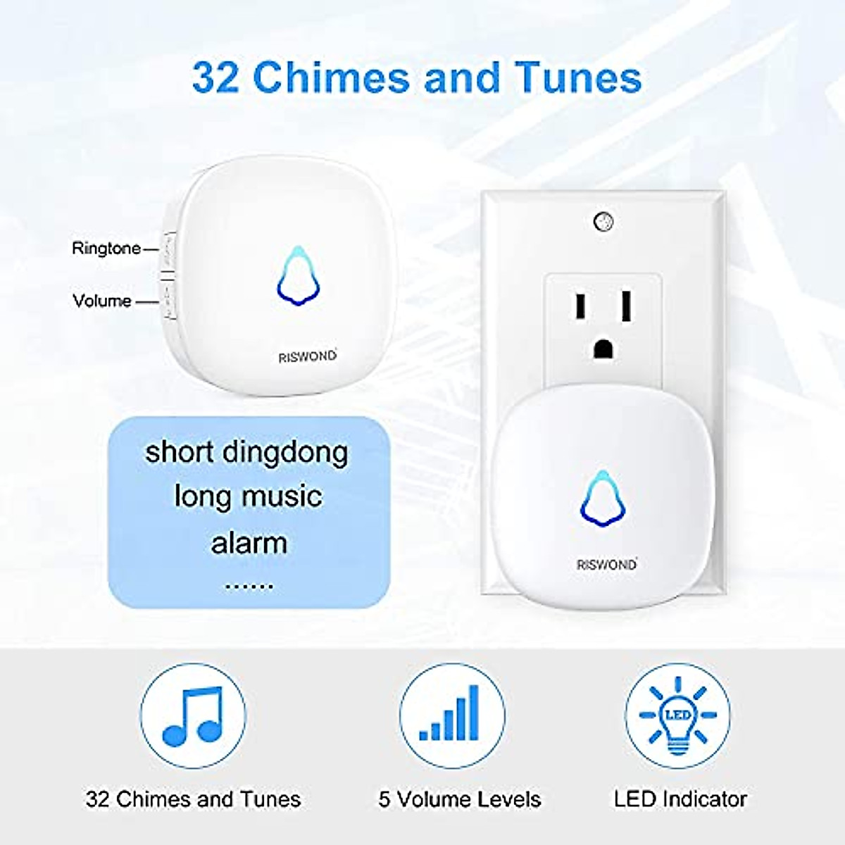 Wireless Motion Sensor Door Chime: Business Entry Doorbell Indoor Motion Detector Buzzer (500Ft Range, 32 Tunes, 5 Level Volume) Store Entrance Alert Bell Bed Alarm for Elderly Dementia Patients