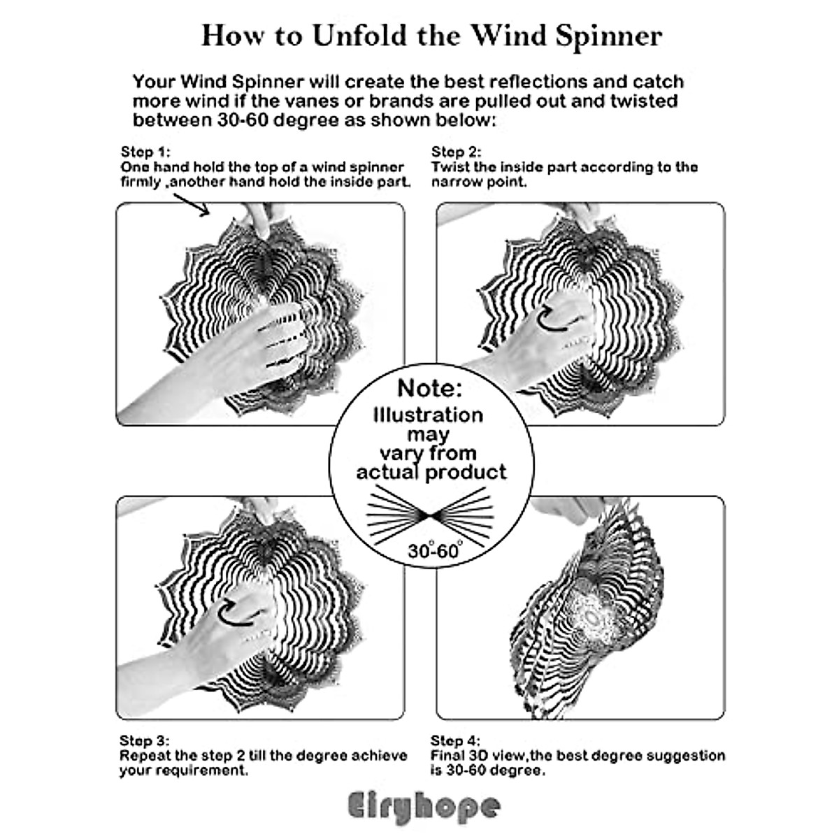 Eiryhope 12" 3D Mandala Stainless Steel Wind Spinner for Garden