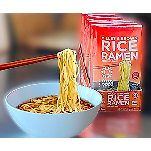 Lotus Foods Bulk Food Organic Millet & Brown Rice Ramen Noodles with Red Miso Soup, Gluten-Free Easy to Cook & Healthy Japanese Noodles with Instant Gourmet Broth, 2.8 Oz (Pack of 10)