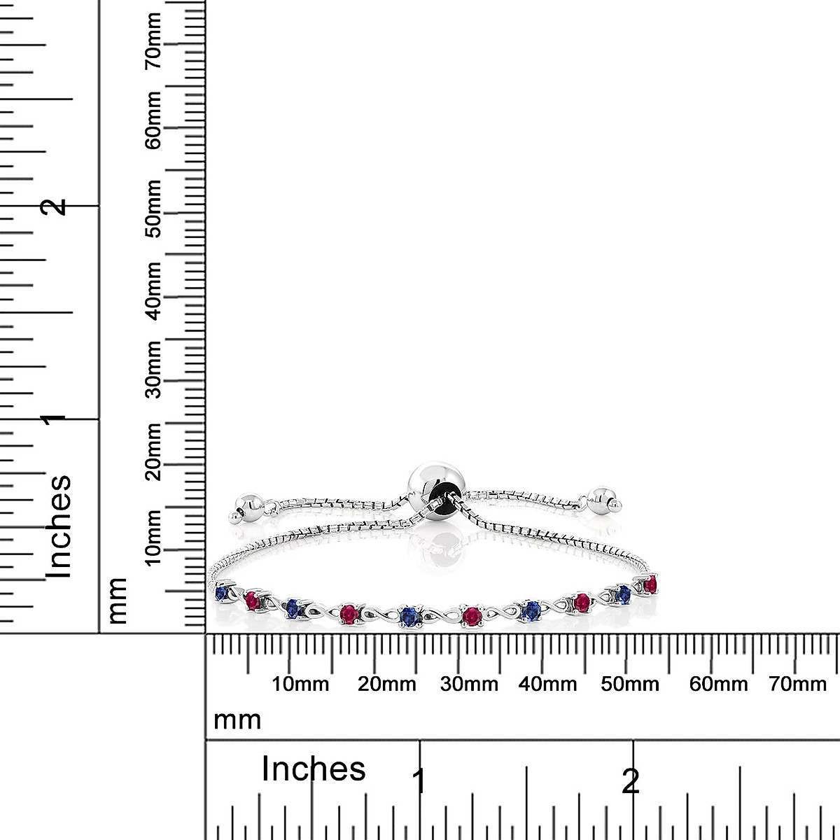 Gem Stone King 925 Sterling Silver Blue Created Sapphire and Red Created Ruby Tennis Bracelet For Women (0.55 Ct Round 2.5MM, Fully Adjustable Up to 9 Inch)