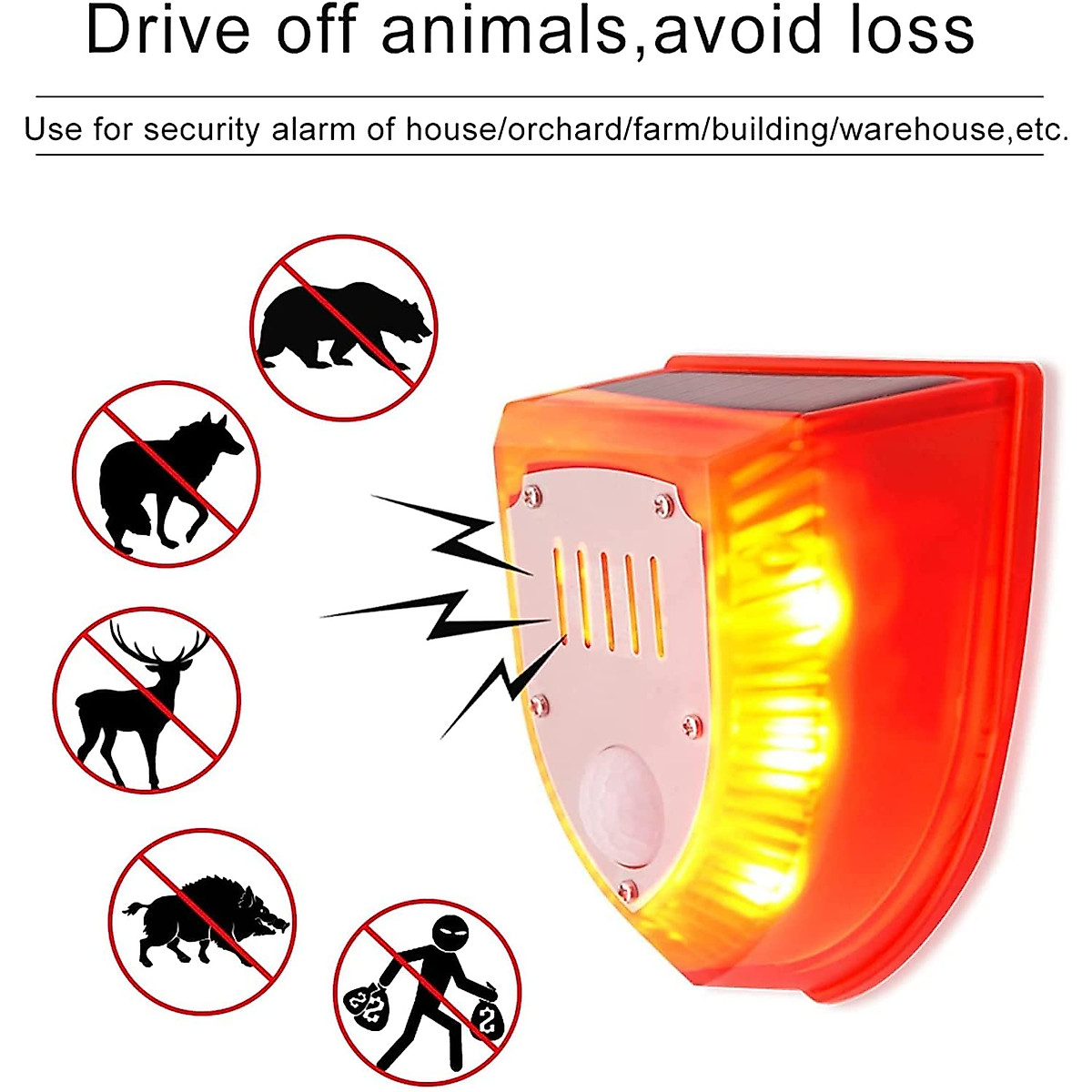 2Pack Solar Security Light Alarm,WONFAST Waterproof PIR 6LED Motion Sensor Flashing Light,129dB Gunshot Sounds & Dog Barking Sound Warning Strobe Night Lamp for Outdoor Farm Barn Villa Yard