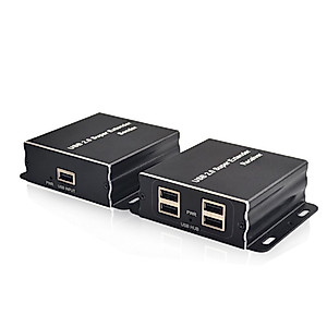 E-SDS USB Extender Over Cat5E/6 up to 196ft, USB2.0 Over Cat6 Cat5E Extender with 4 USB 2.0 Ports, Plug and Play, No Driver Needed Support All Operating System, Two Web Cameras Work Synchronously