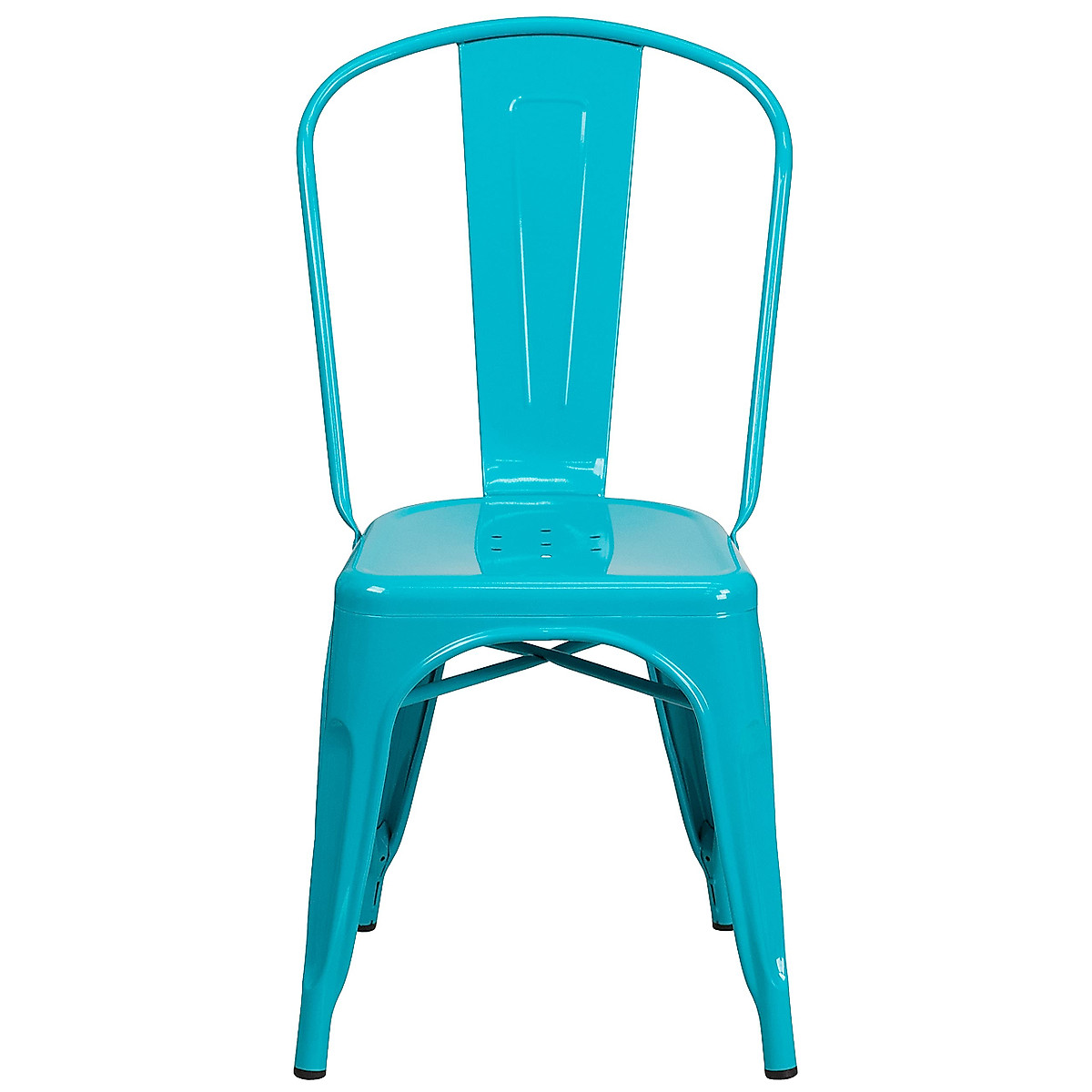 Merrick Lane Wells Stacking Dining Chair - Powder Coated Crystal Teal-Blue Metal Frame - Curved Slat Back - 500 lb. Static Weight Capacity - Indoor/Outdoor Use